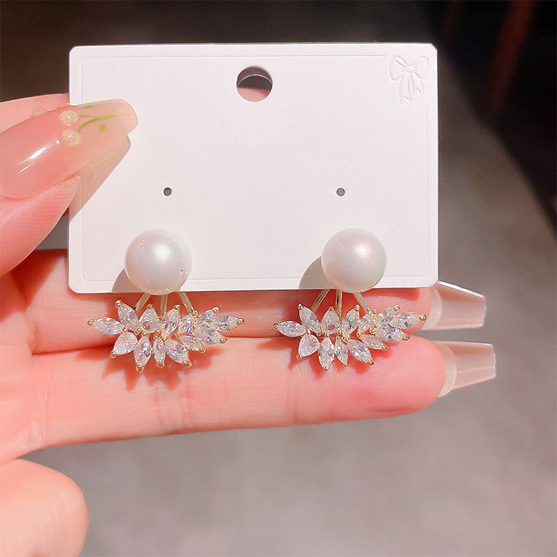 White Pearl Crystal Feather Drop Earring Jackets with S925 Sterling Si ...