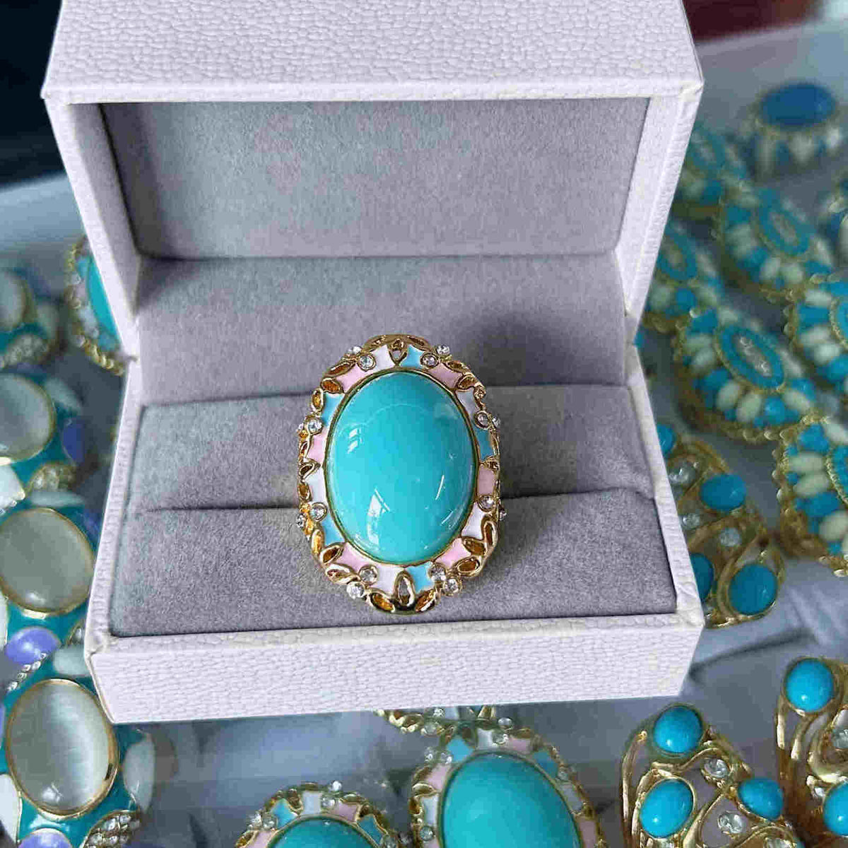 [Super Deal] Vintage Style Rings Beautiful Blue Stone Rings – Huge Tomato
