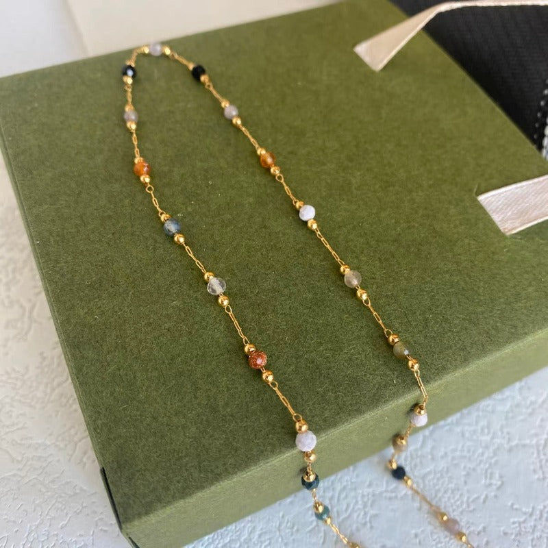 Natural Stone Gold Chain Chic Necklace Colorful Stone With 14K Gold ...