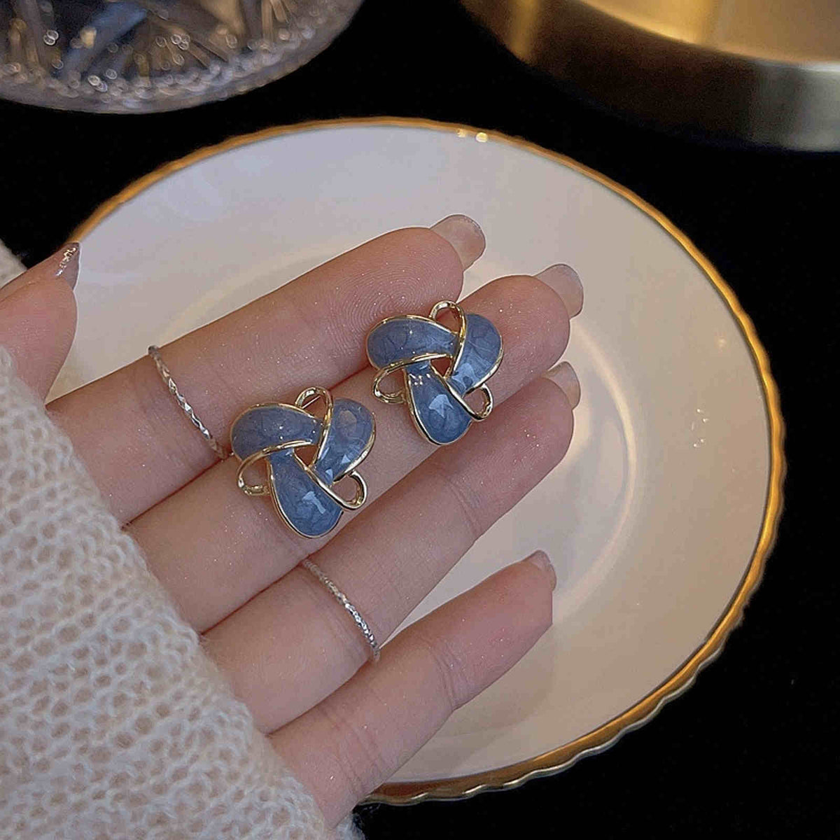 Blue Cross Twisted Stud Earrings Hollow Earrings with S925 Silver Pins ...