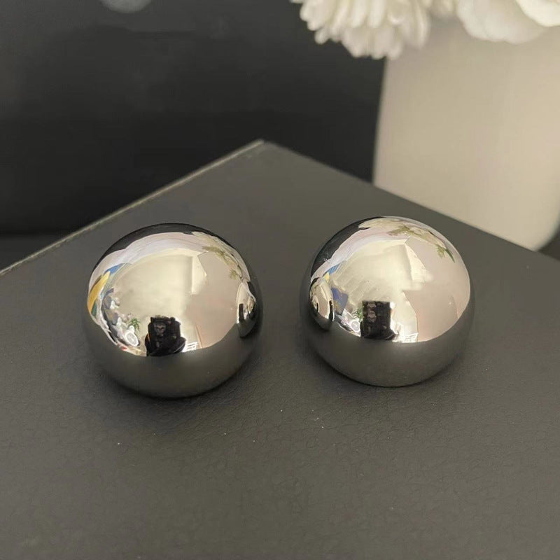 Gold and Silver Glossy Half Round Ball with S925 Silver Pin – Huge Tomato