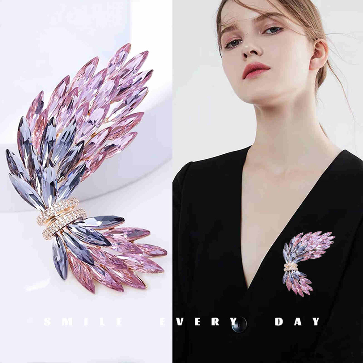 Luxury Purple Crystal Brooches with Diamond Wing Brooch Pin for Women ...