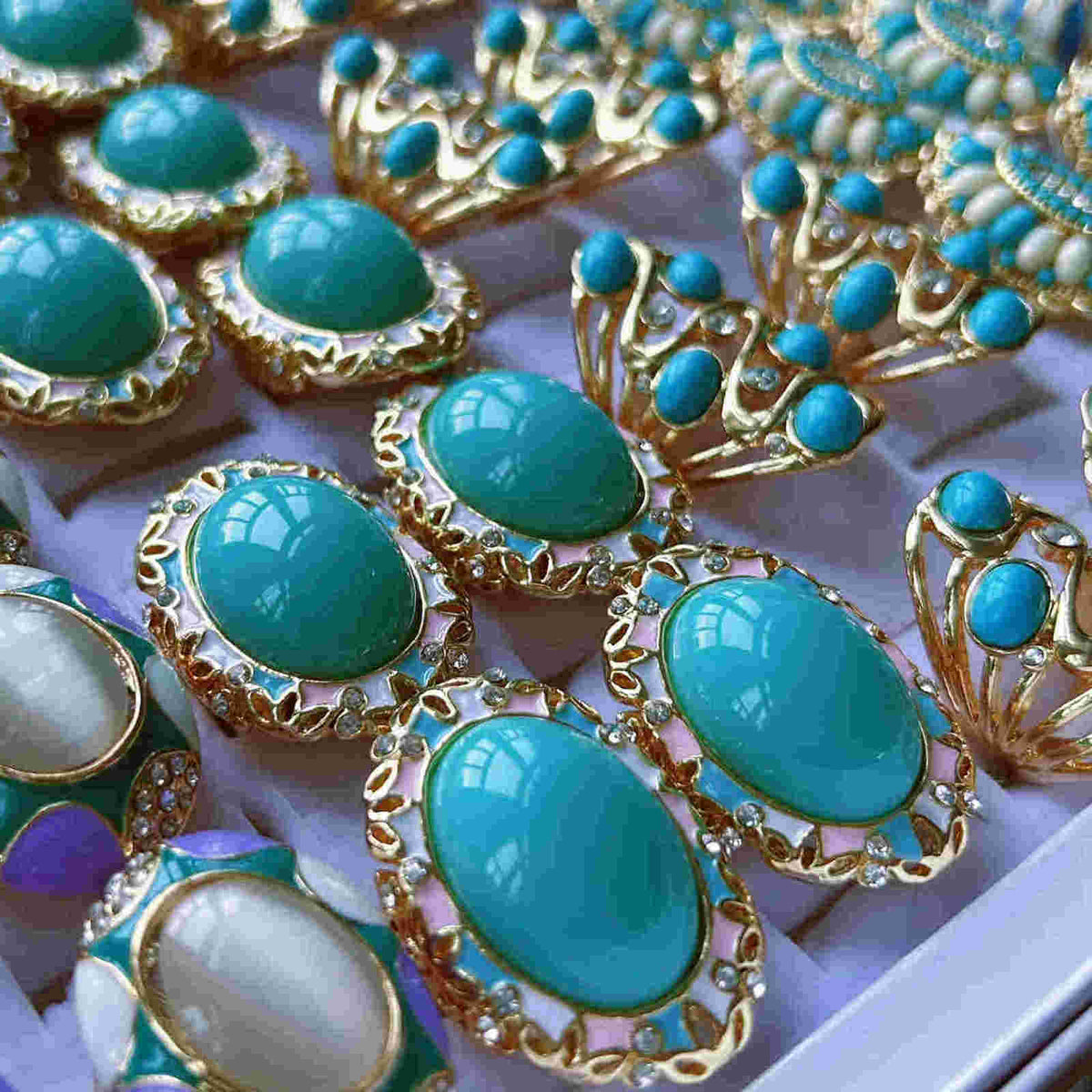 [Super Deal] Vintage Style Rings Beautiful Blue Stone Rings – Huge Tomato