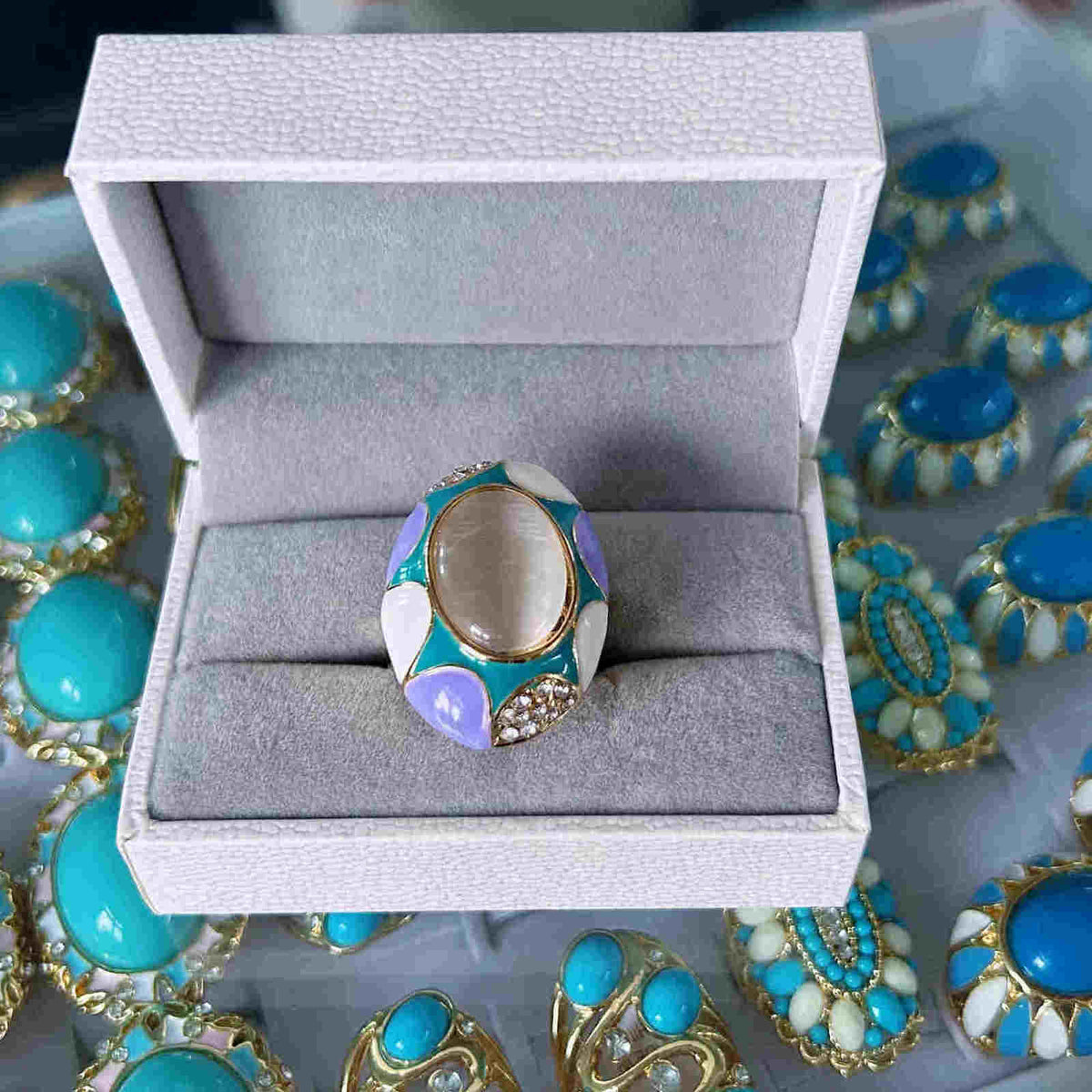 [Super Deal] Vintage Style Rings Beautiful Blue Stone Rings – Huge Tomato