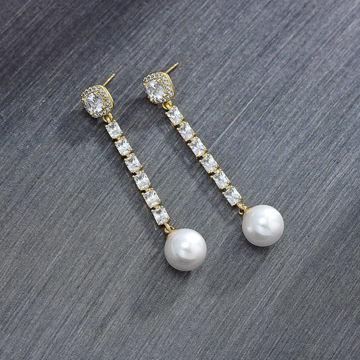 Long Pearl Drop Earrings Crystal Line Tassel Earrings with Pearl Drop ...