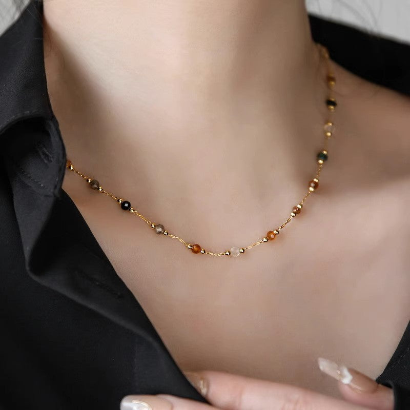 Natural Stone Gold Chain Chic Necklace Colorful Stone With 14K Gold ...