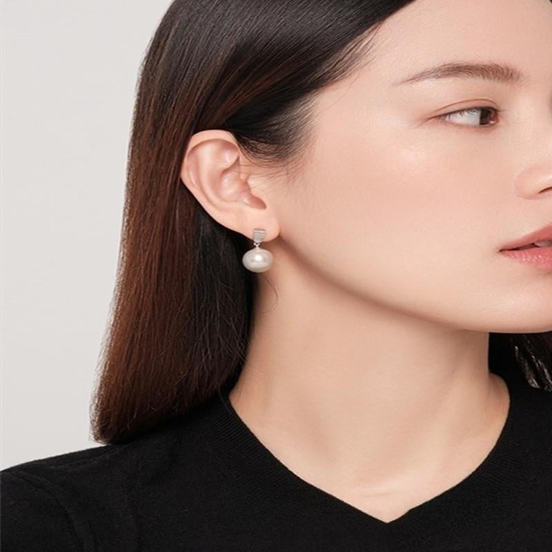 Silver Pearl Drop Earrings Shell Style Metal with White Pearl Dangle E ...