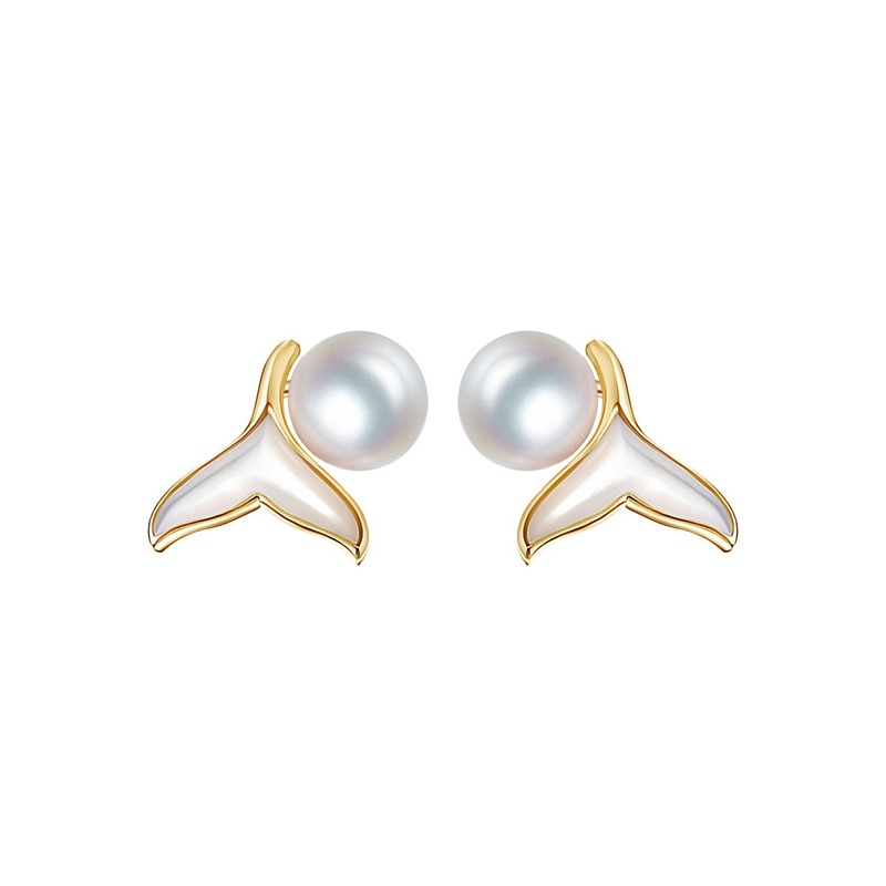 Freshwater Cultured Pearl Fishtail Stud Earrings in 14K Gold Over Ste ...